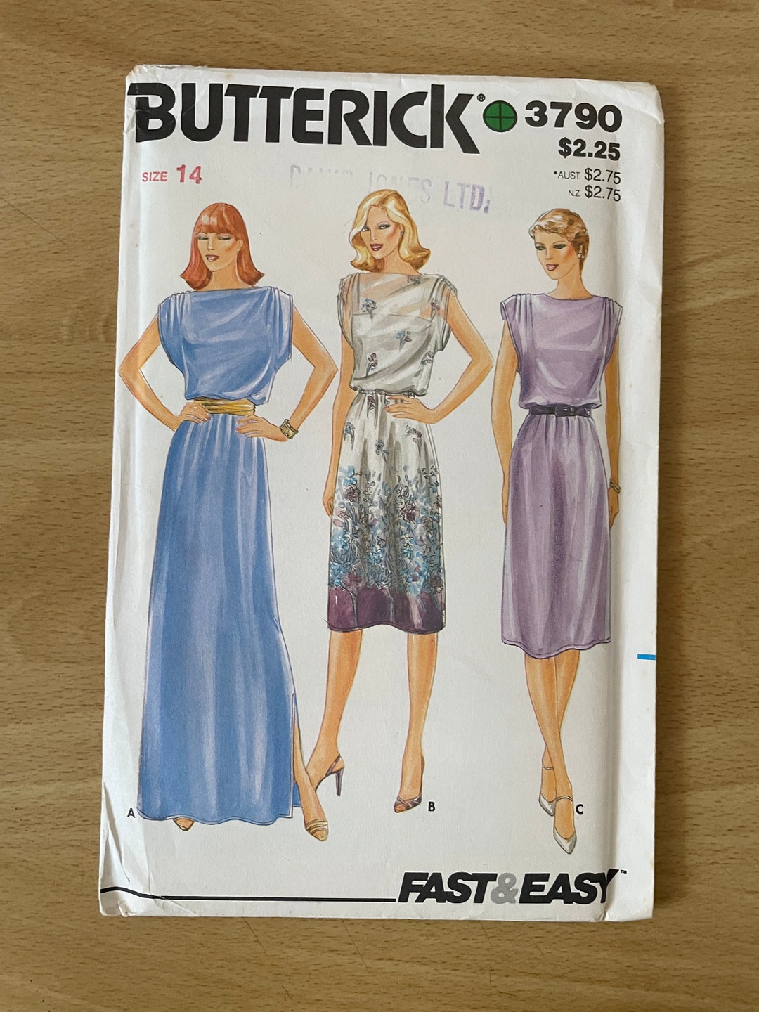 Butterick 3790 Vintage 80s Loose Dress With Bateau Neckline, Shirred ...