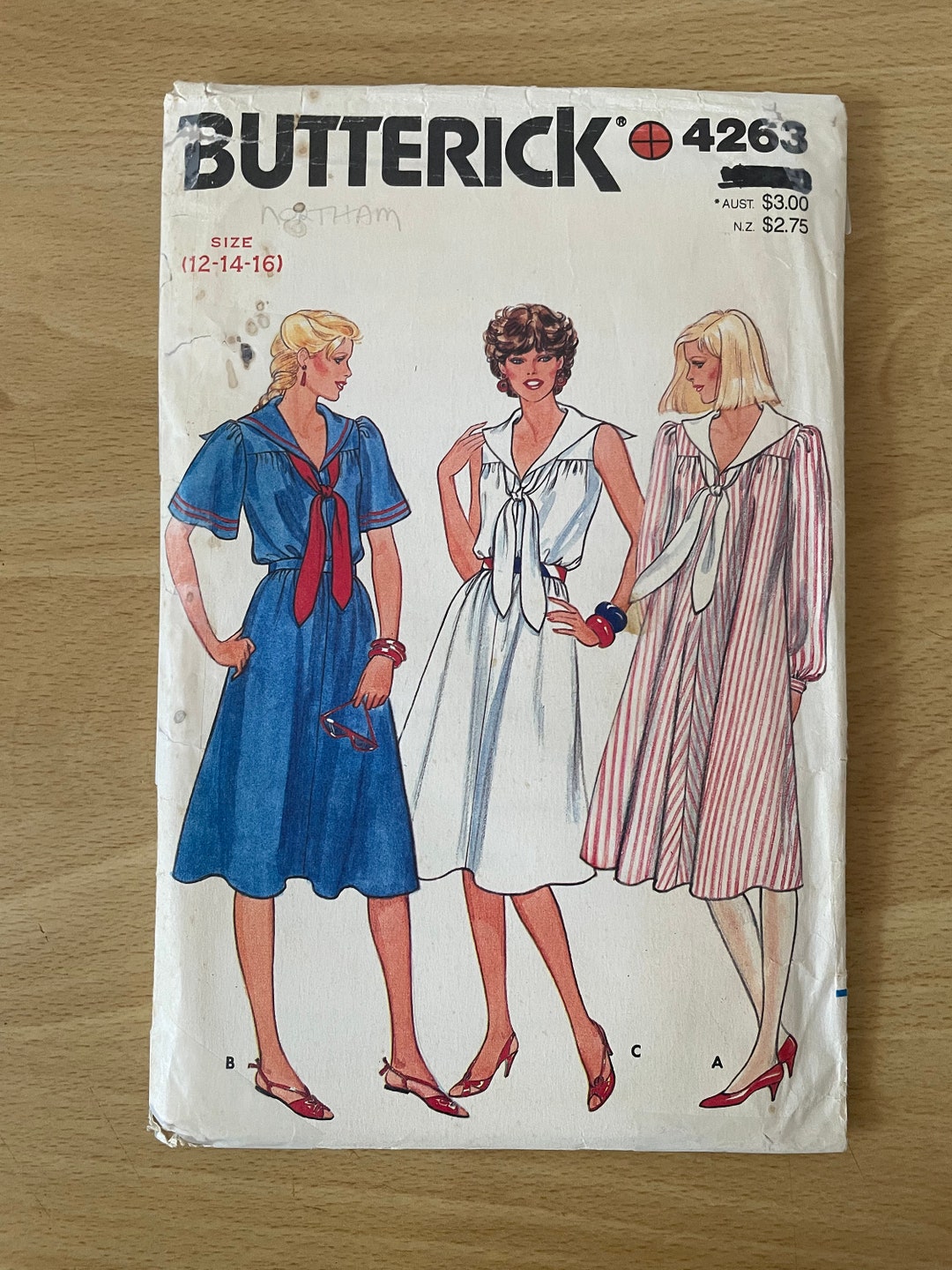 Butterick 4263 Vintage 80s Dress With Contrast or Sailor Collar and Tie ...