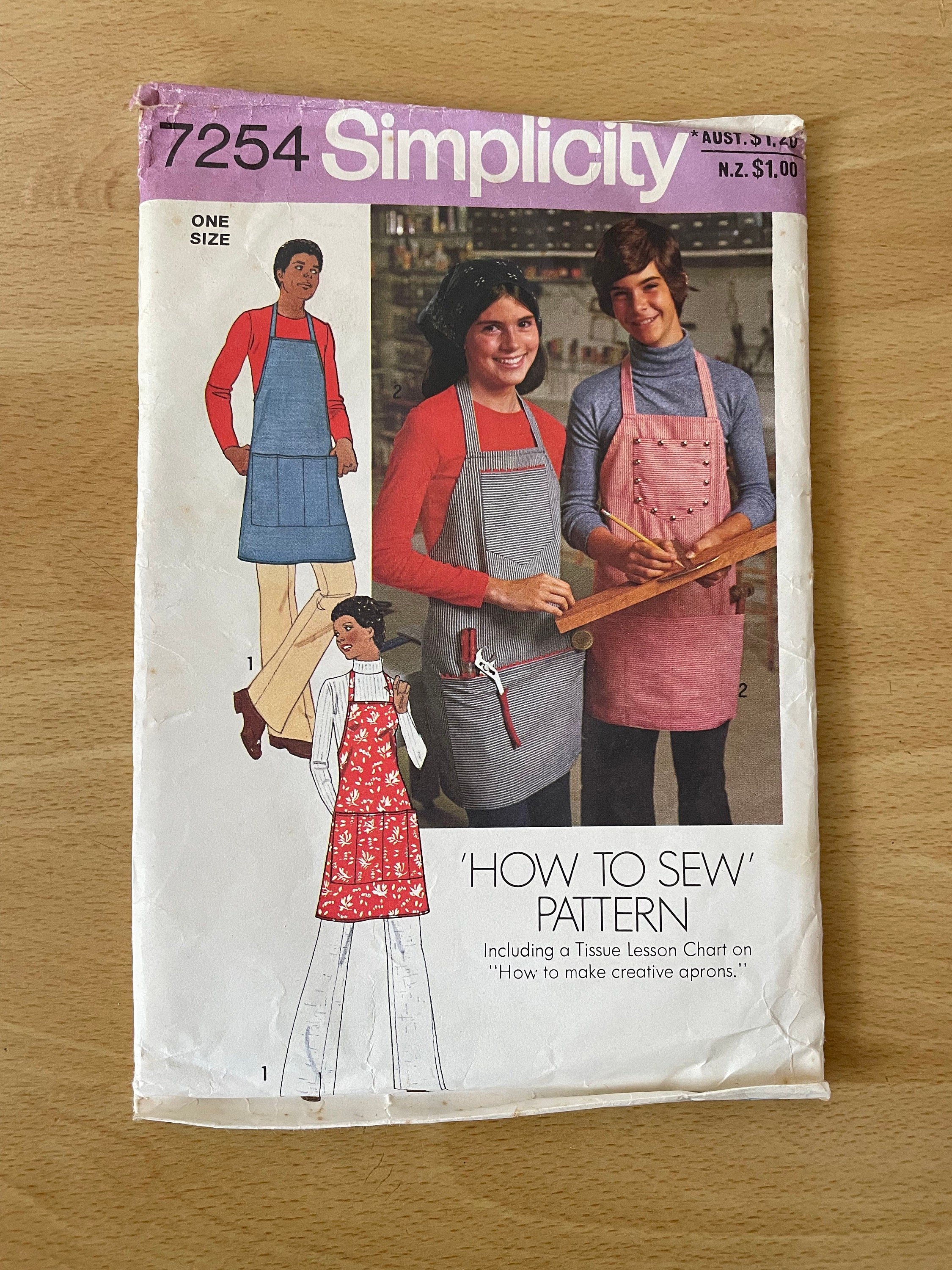 Simplicity 7254 Vintage 70s Apron With Pockets Sewing Pattern - Etsy