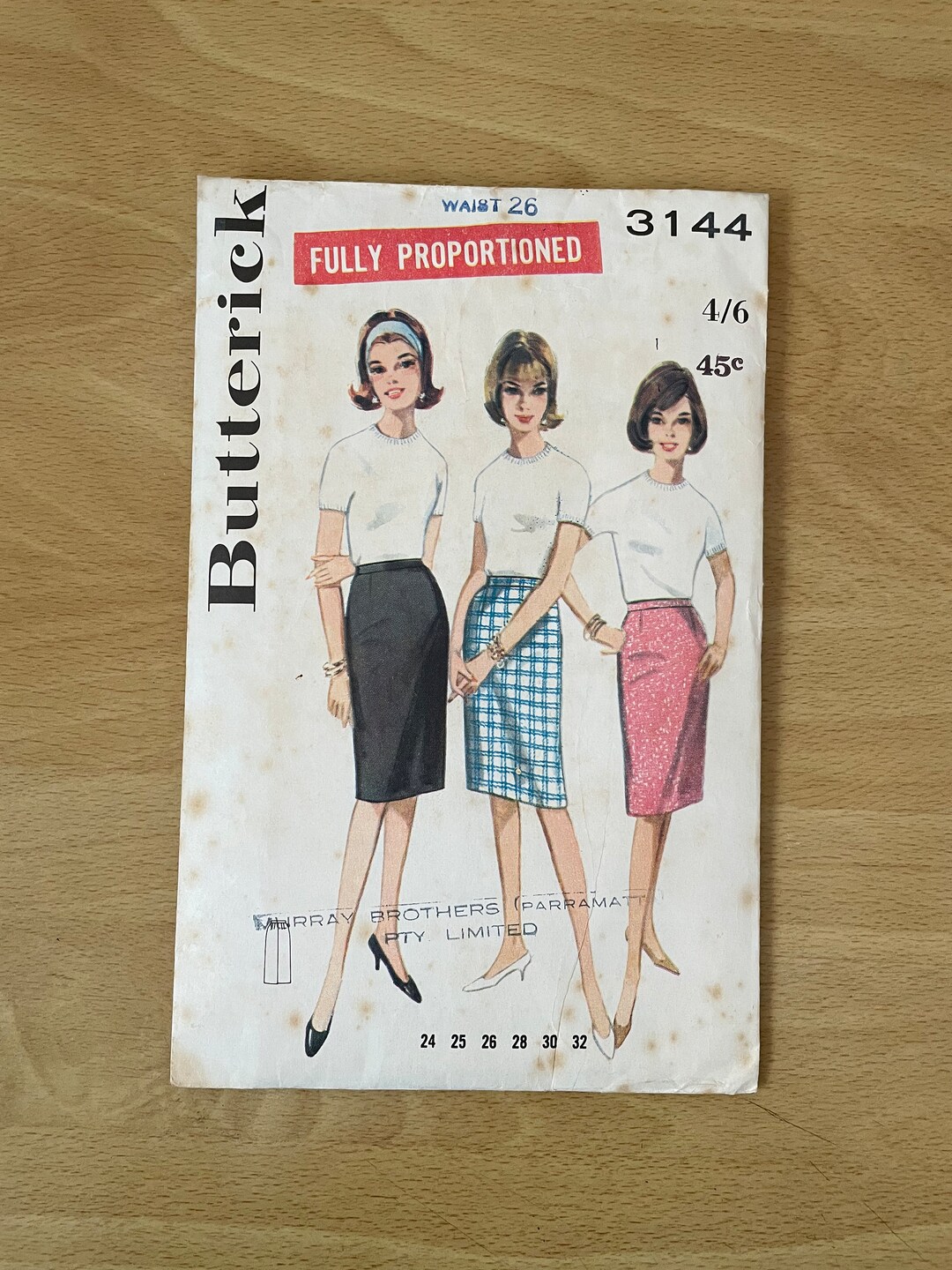 Butterick 3144 Vintage 60s Darted Straight Skirt in Proportion Sizes ...