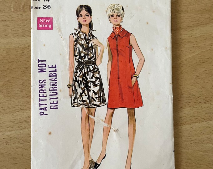 Butterick 5208 Vintage A-line Front Zipper Dress With Collar and ...