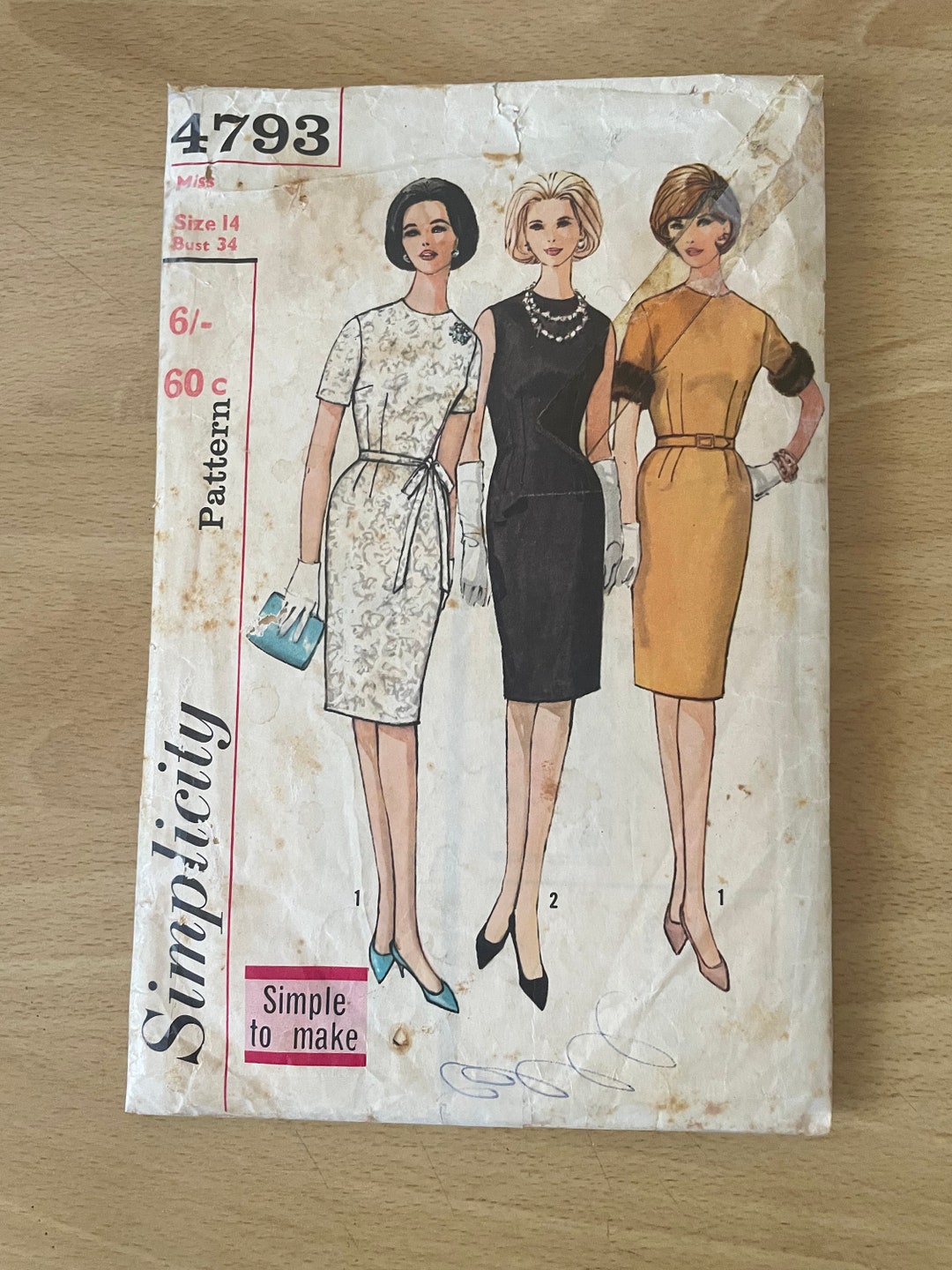 Simplicity 4793 Vintage 60s One-piece Dress With Dart Fitted Waist ...