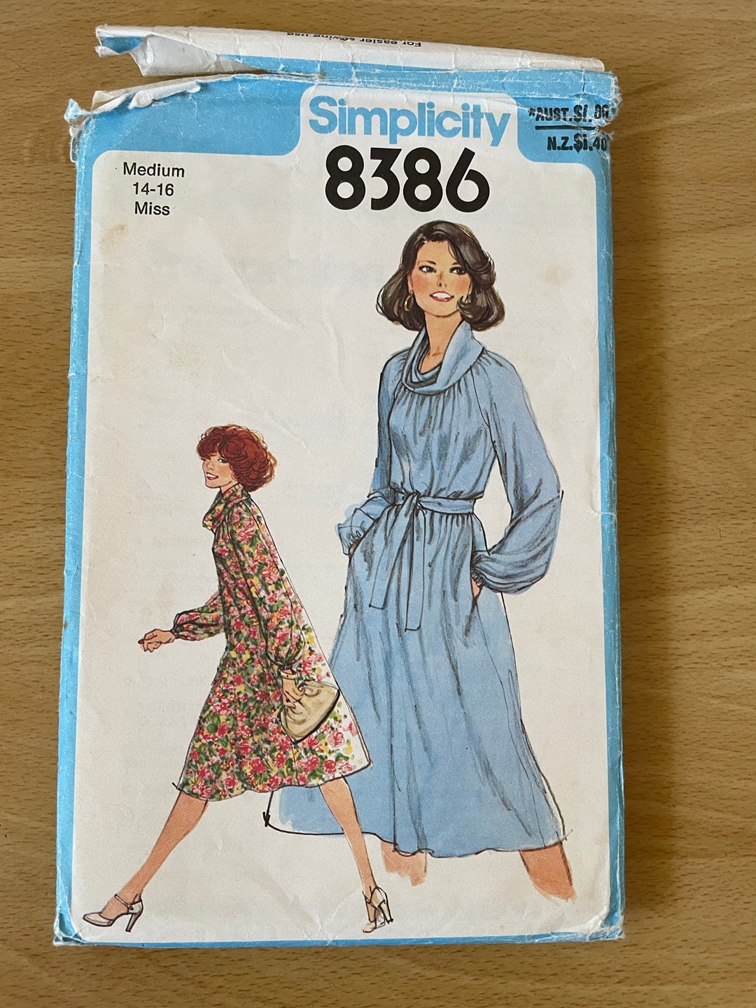 Simplicity 8386 Vintage 70s Dress With Cowl Collar, Sleeves and Pockets ...