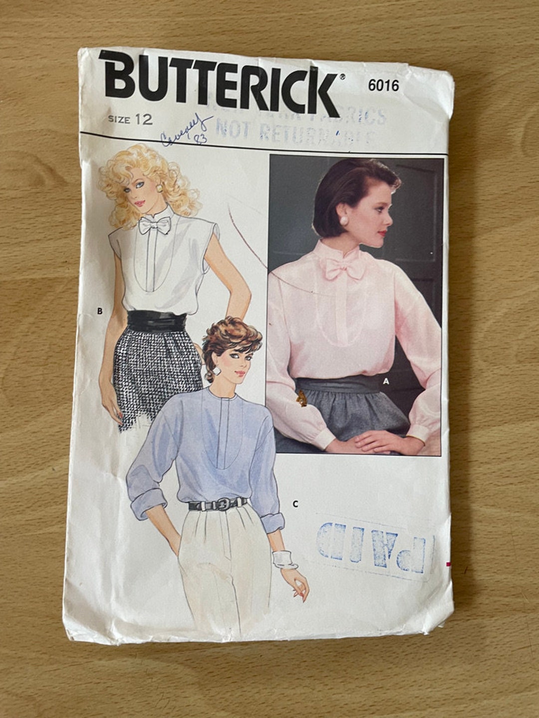 Butterick 6016 Vintage 80s Loose-fitting Blouse With Buttoned Closing ...