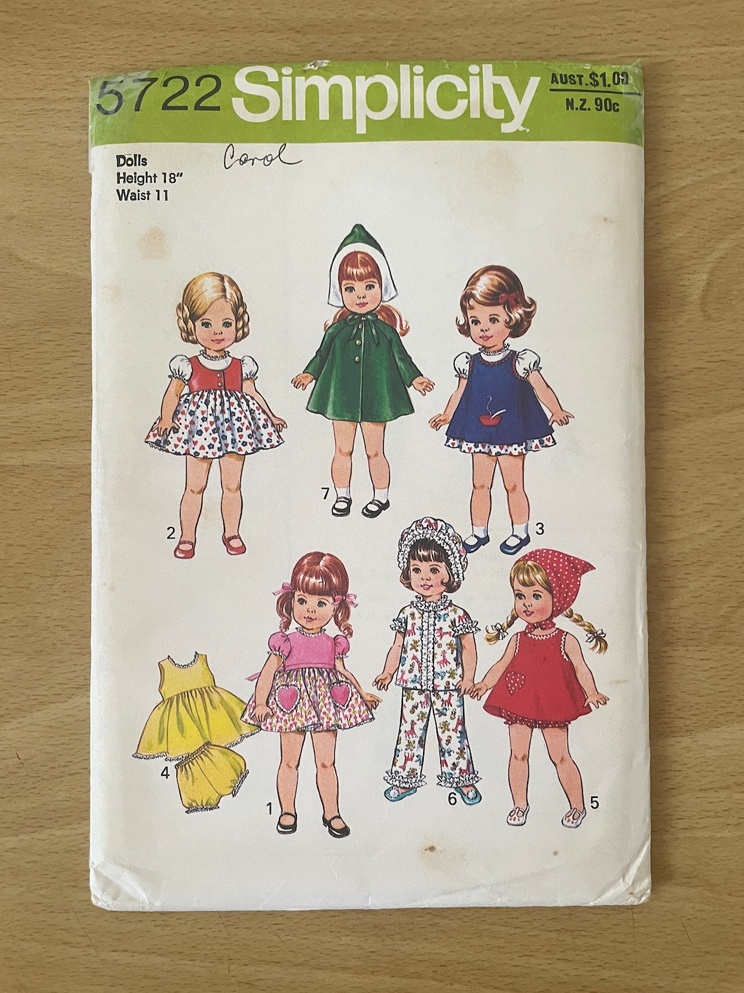 Simplicity 5722 Vintage 70s Doll's Wardrobe Including Dress With Puff ...