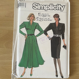 Simplicity 8167 Vintage 80s Dress With Surplice Bodice, Tucks, Back ...