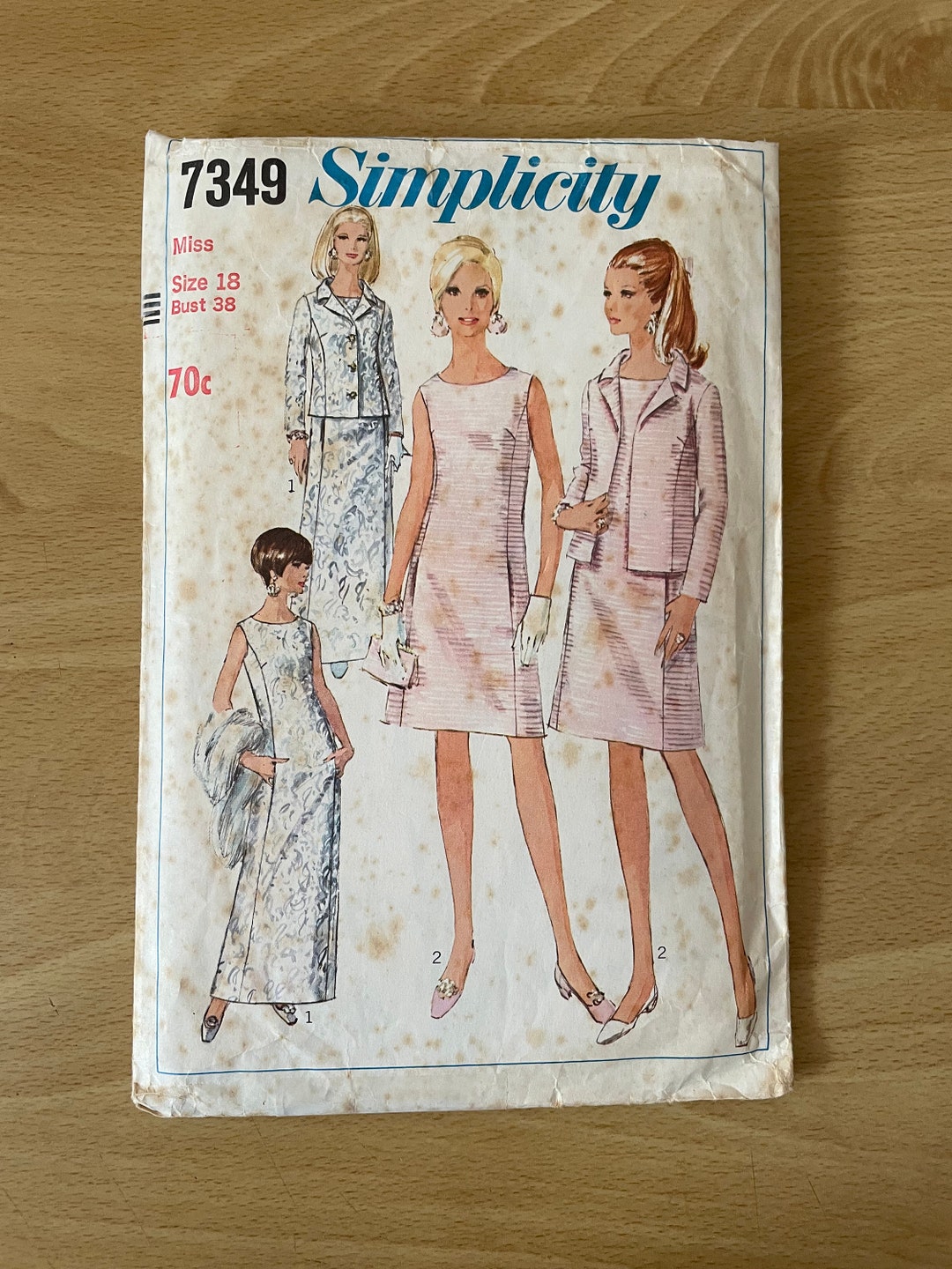 Simplicity 7349 Vintage 60s Button up Jacket With Collar and Sleeves ...