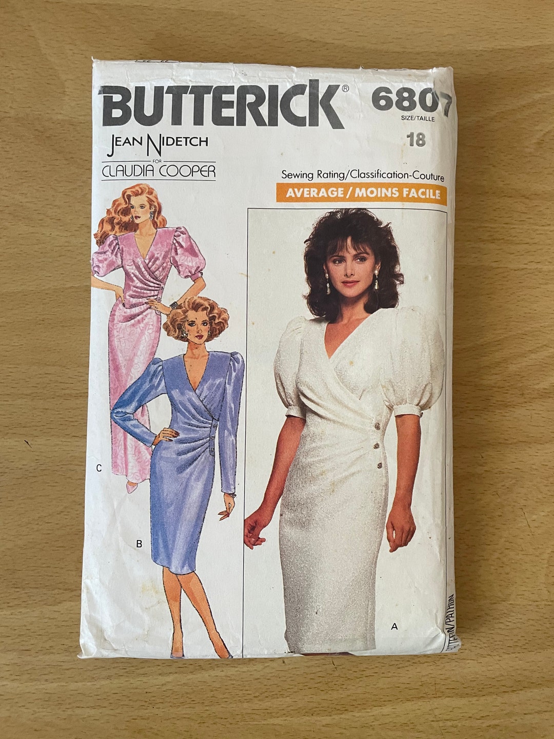 Butterick 6807 Vintage 80s Straight Dress With Puff Sleeves, Low V-neck ...