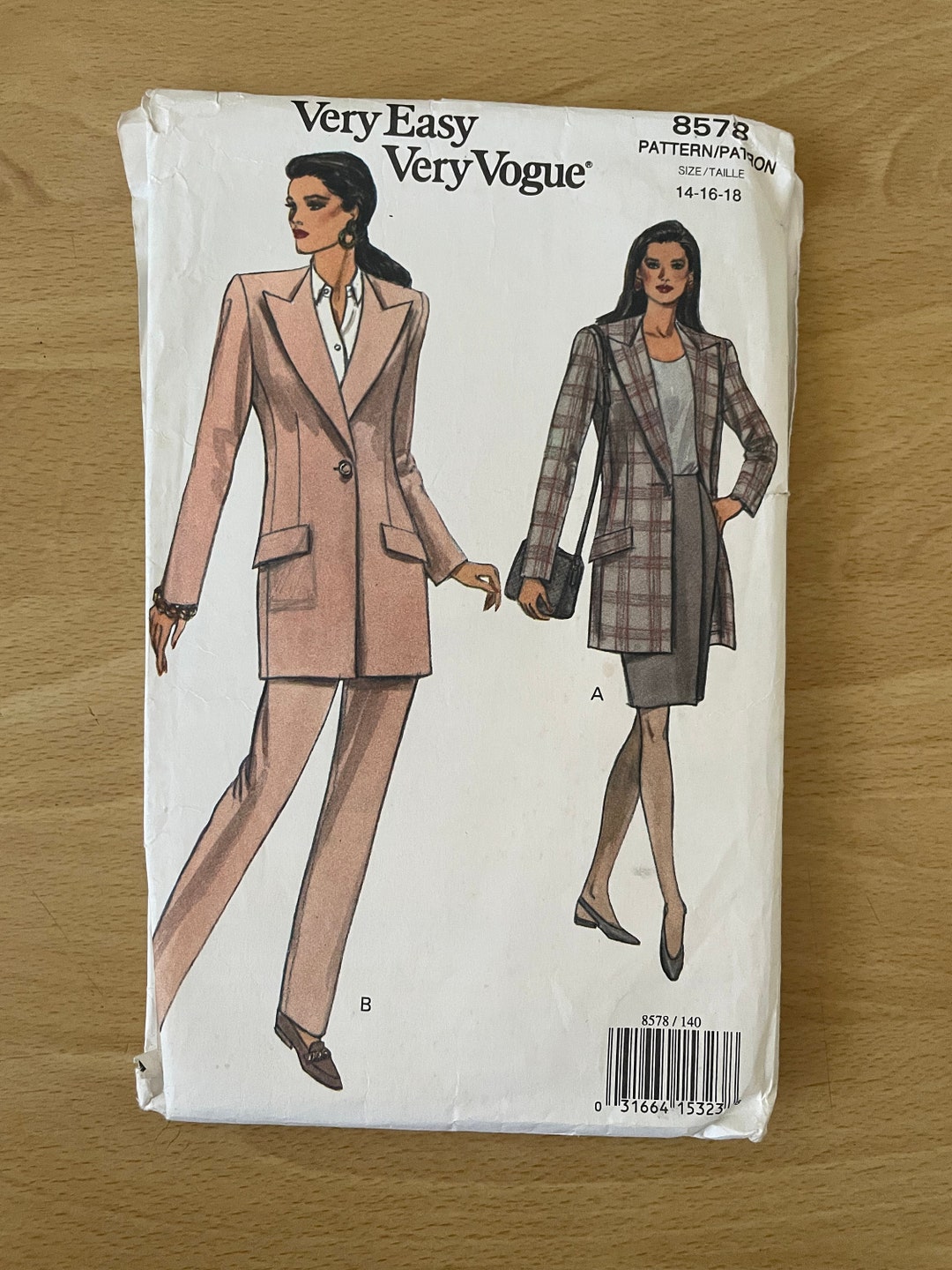 Vogue 8578 Vintage 90s Fitted Jacket With Sleeves Plus High Waisted ...
