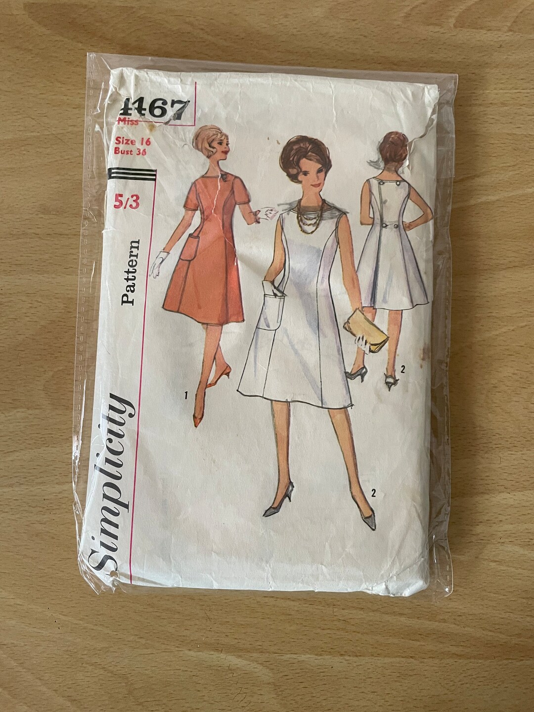 Simplicity 4467 Vintage 60s Back Wrap Dress With High Neckline, Button ...