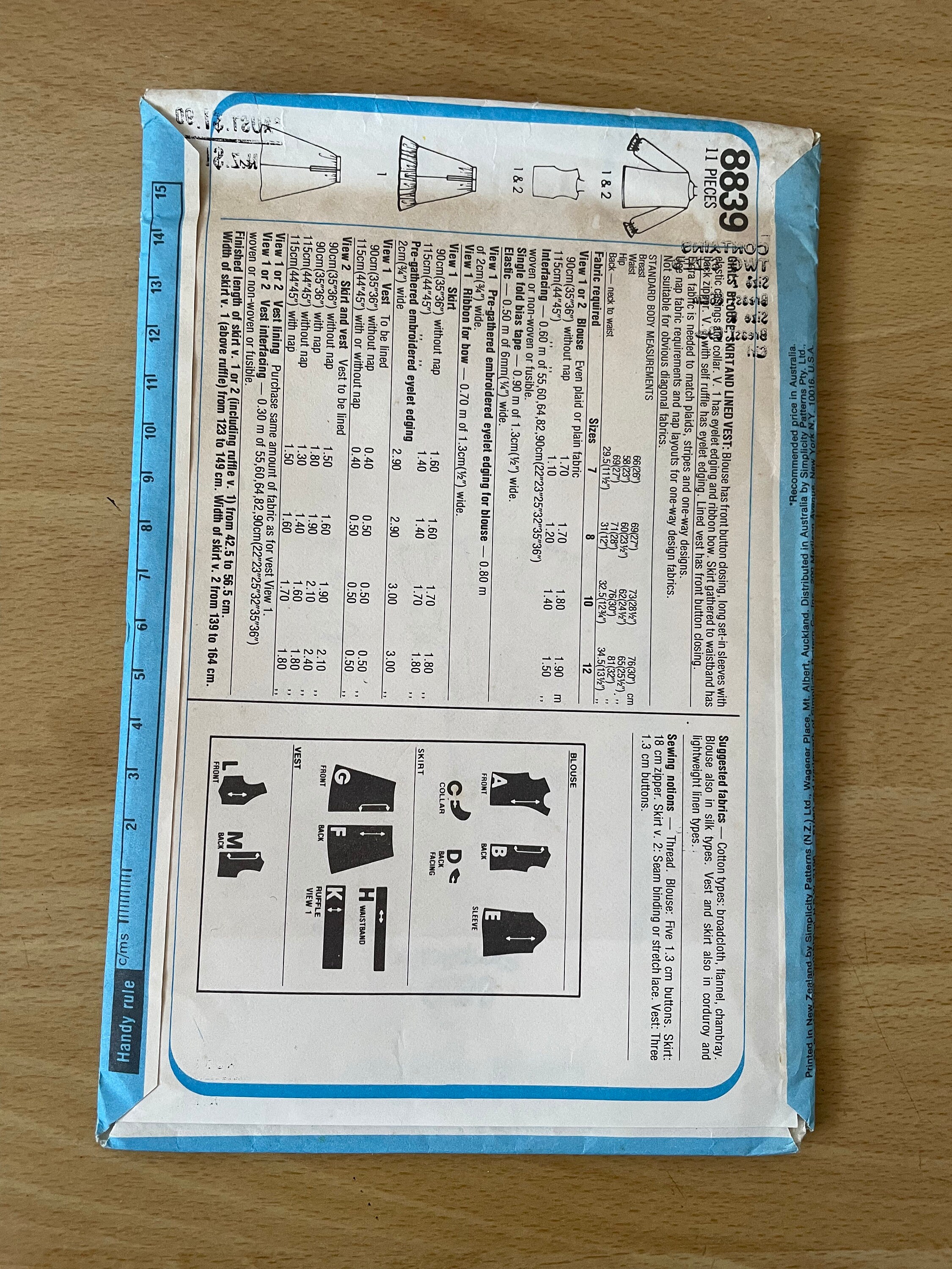 Simplicity 8839 Vintage 80s Girls Blouse, Vest and Full Skirt With ...