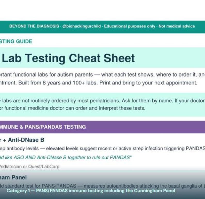 Autism Lab Testing Cheat Sheet – 10 Functional Tests (PDF Download ...