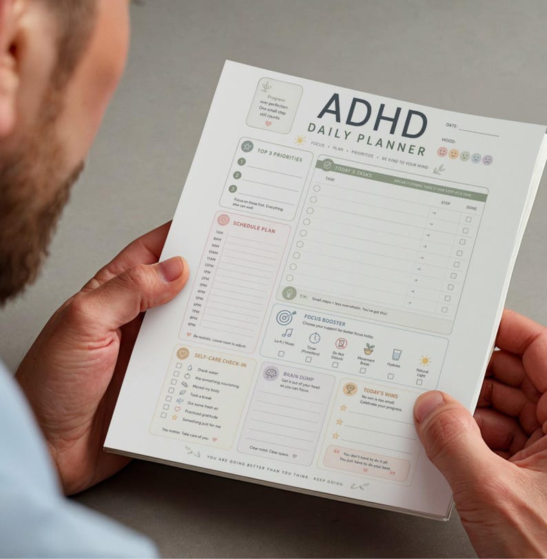 ADHD Daily Planner Printable, Neurodivergent Productivity Schedule ...
