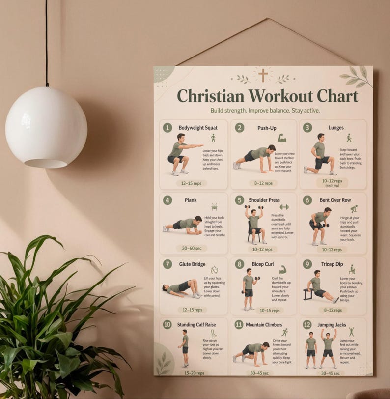 Christian Workout Chart, Faith Fitness Poster, Home Gym Guide (digital ...