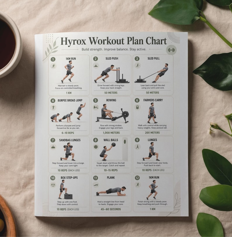 Hyrox Workout Plan Chart Printable PDF, Hyrox Training Poster ...
