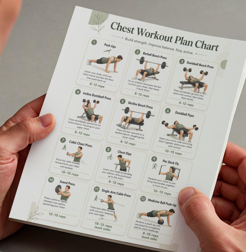 Chest Workout Plan Chart, Strength Training Poster (digital Download ...