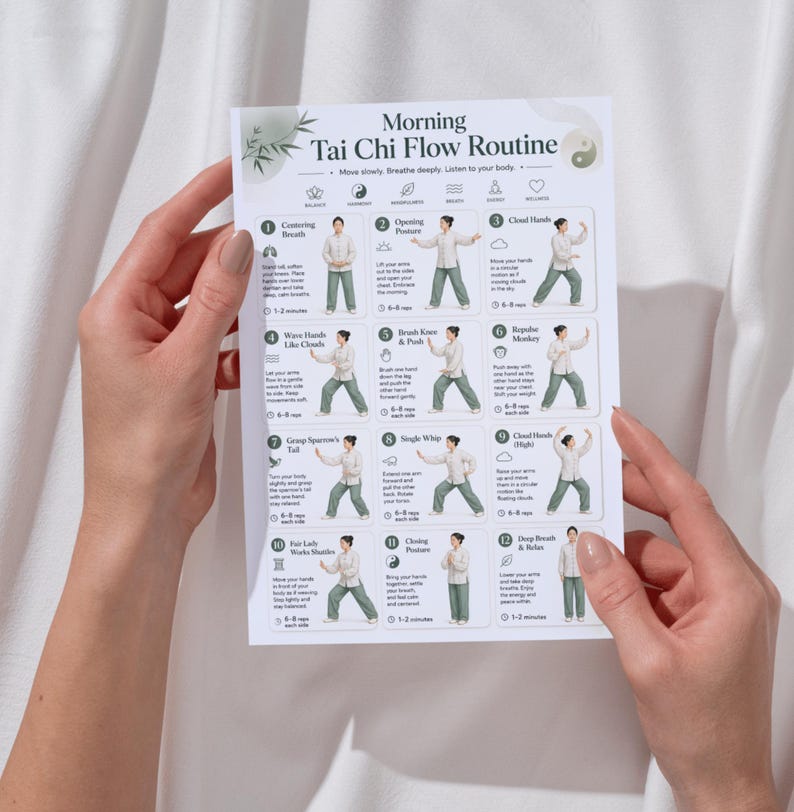 Morning Tai Chi Flow Routine Poster, Daily Wellness Workout Chart (PDF ...