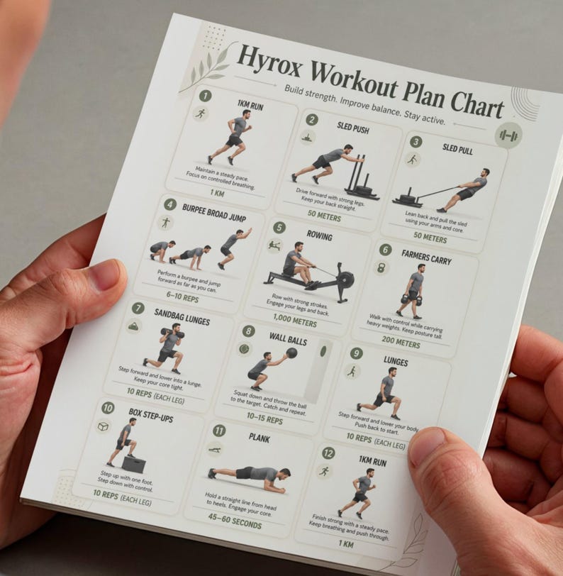 Hyrox Workout Plan Chart Printable PDF, Hyrox Training Poster ...
