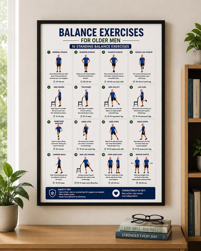 Balance Exercises for Older Men Printable | 16 Standing Stability PDF ...