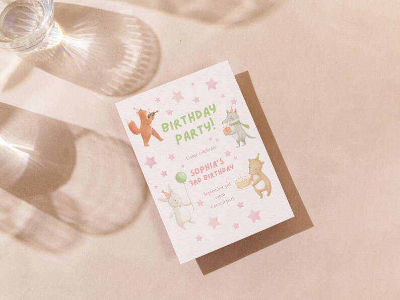 Watercolor Animals Birthday Invitation Template (digital Download) - Etsy