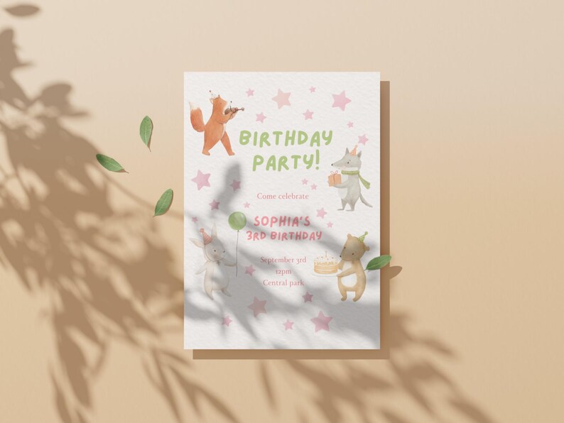 Watercolor Animals Birthday Invitation Template (digital Download) - Etsy