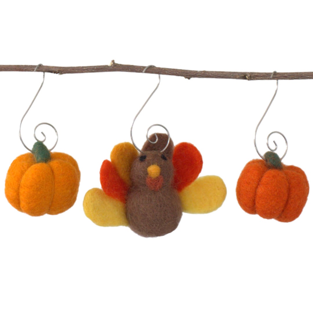Thanksgiving Felt Tree Ornaments- Turkey & Pumpkin Set- Fall Autumn ...
