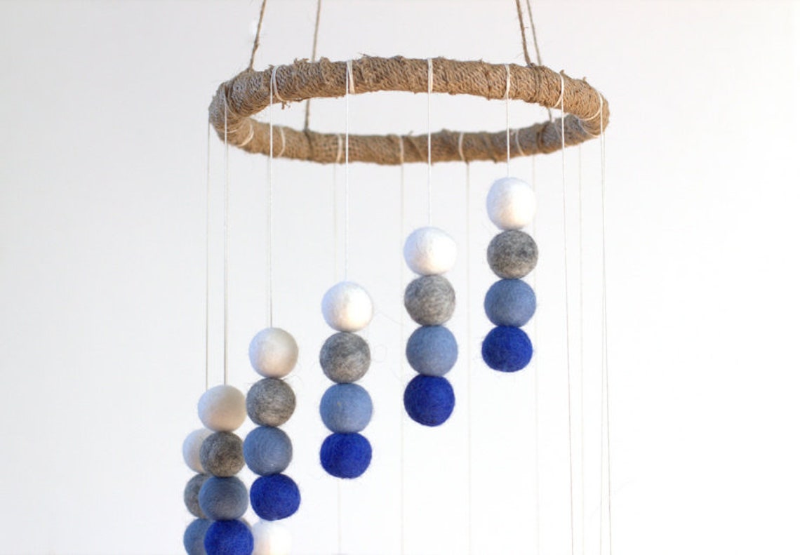 Spiral Felt Ball Mobile Royal Blue Baby Blue Gray White - Etsy