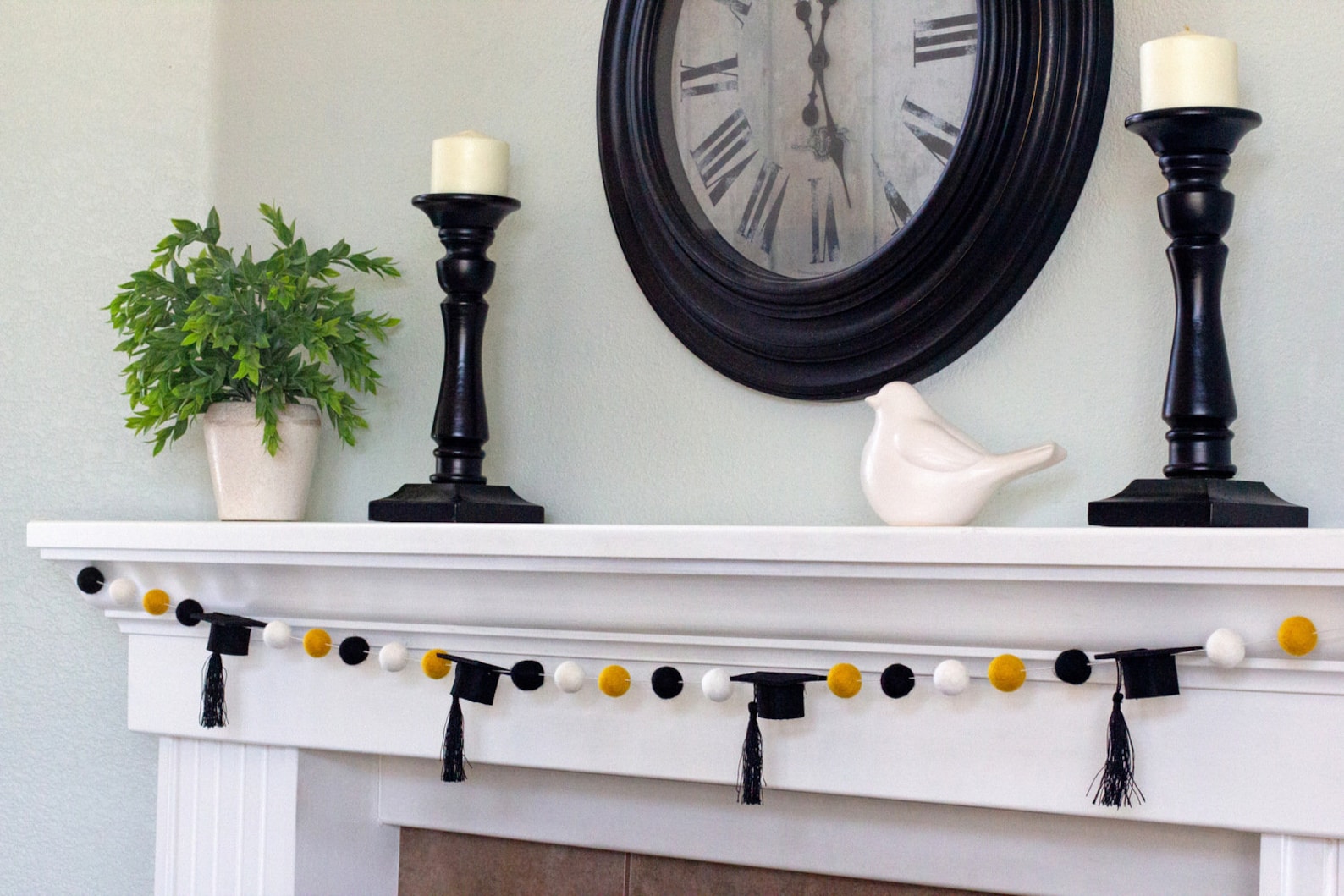 Graduation Hat Felt Ball Garland Black Gold White With BLACK - Etsy