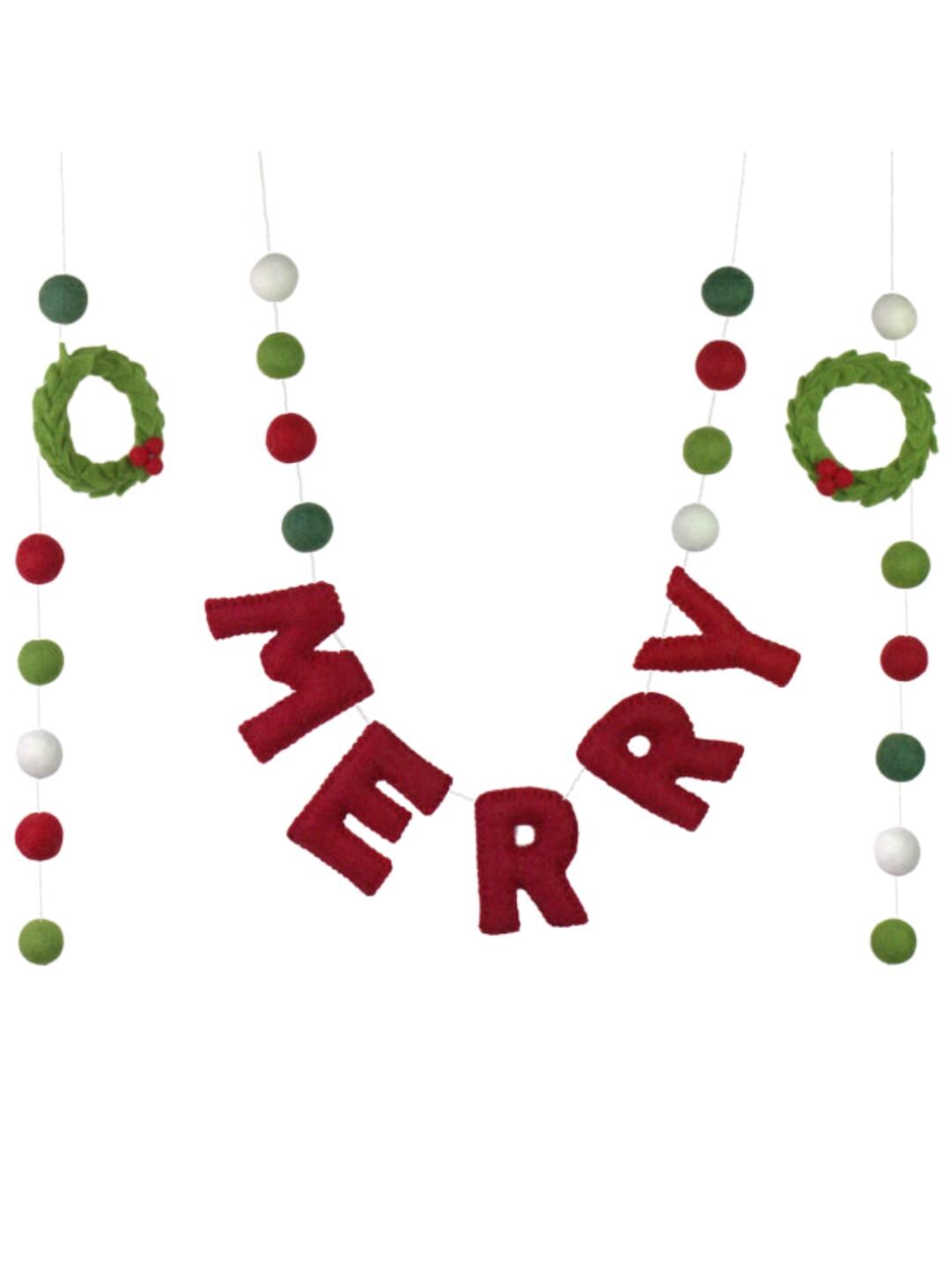 Christmas MERRY Wreath Garland- 6 Ft String, 27 Shapes- Red Green White ...