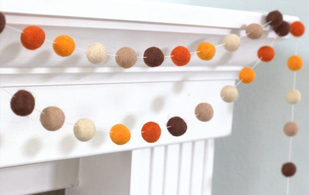 Fall Felt Ball Garland Brown Orange Fall Mantle Banner, Autumn Shelf ...