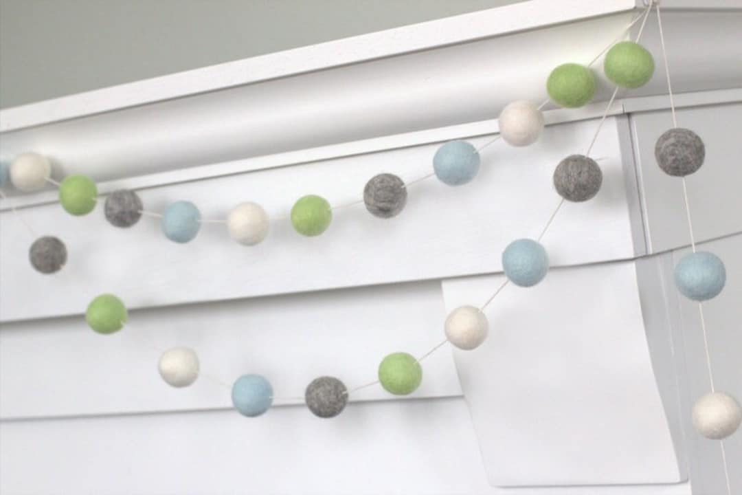Spring Felt Garland- 1" Balls- Blue, Green, Gray, White- Easter Mantle ...