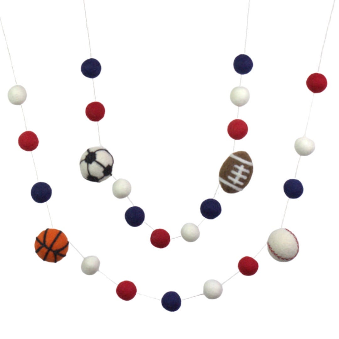 Sports Garland Decor- 1" Felt Balls- Red White Navy Blue- School Spirit ...