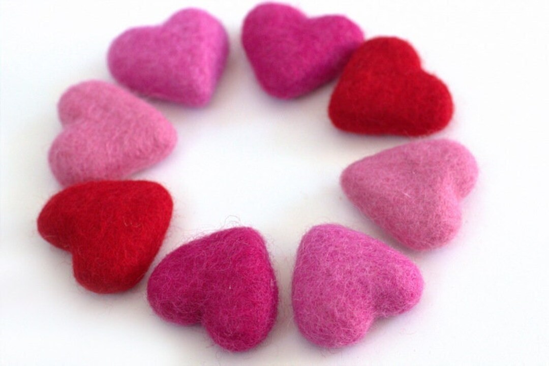 Wool Felt Hearts- Shades of Pink & Red- SET of 4, 8 or 12 Valentine's ...