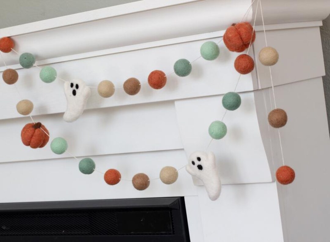 Ghost & Pumpkin Garland- Teal Terra Cotta- Halloween Mantel Banner ...