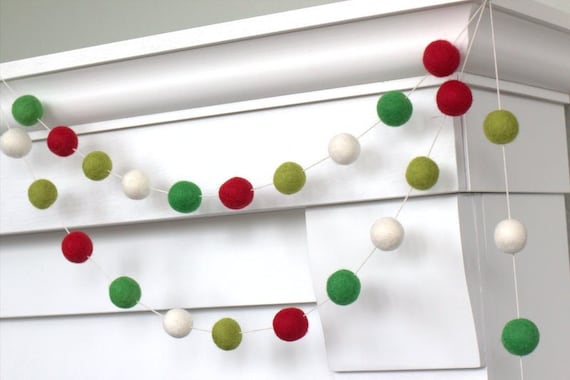 Christmas Felt Ball Decor Garland Red Green Mantle Banner Holiday Shelf Winter Secret Santa Gift Idea 1 Felt Balls 100 Wool Etsy Australia