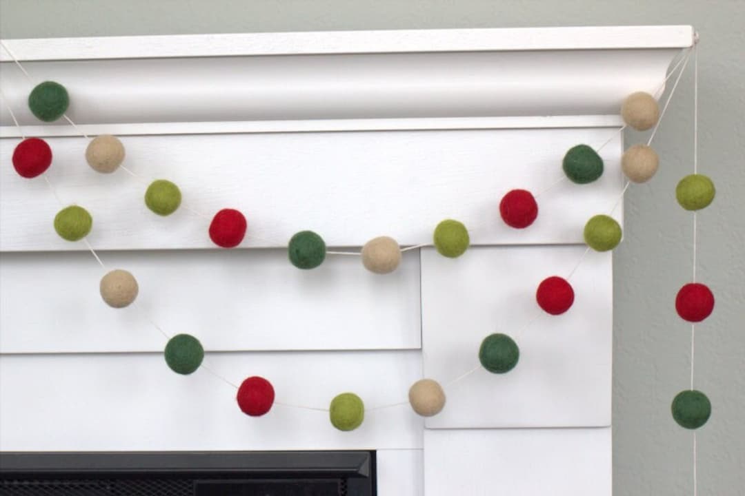 Christmas Garland Red, Lime, Forest Green, Almond Felt Balls Christmas ...