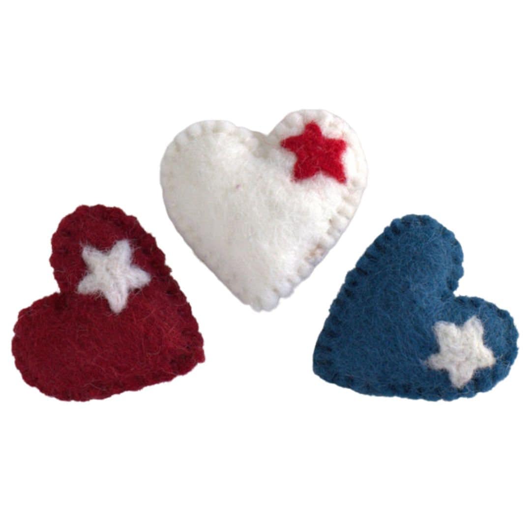 Fourth July Felt Hearts With Stars- SET OF 3- Approx 1.75" Tall- Red ...