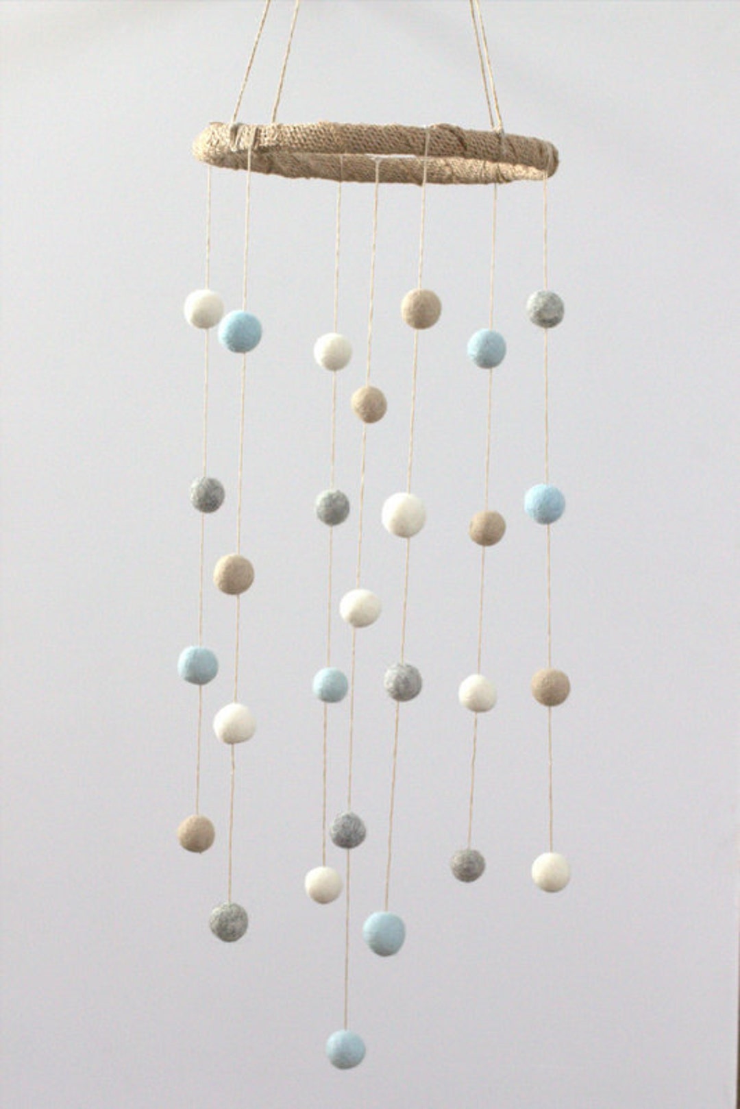Blue Felt Ball Nursery Mobile Decor- Felt Balls & Stars- Ice Blue ...