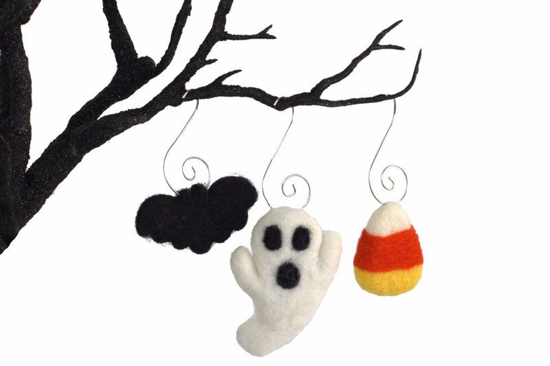 Halloween Ornaments SET OF 3 Ghost Bat Candy Corn Fall - Etsy