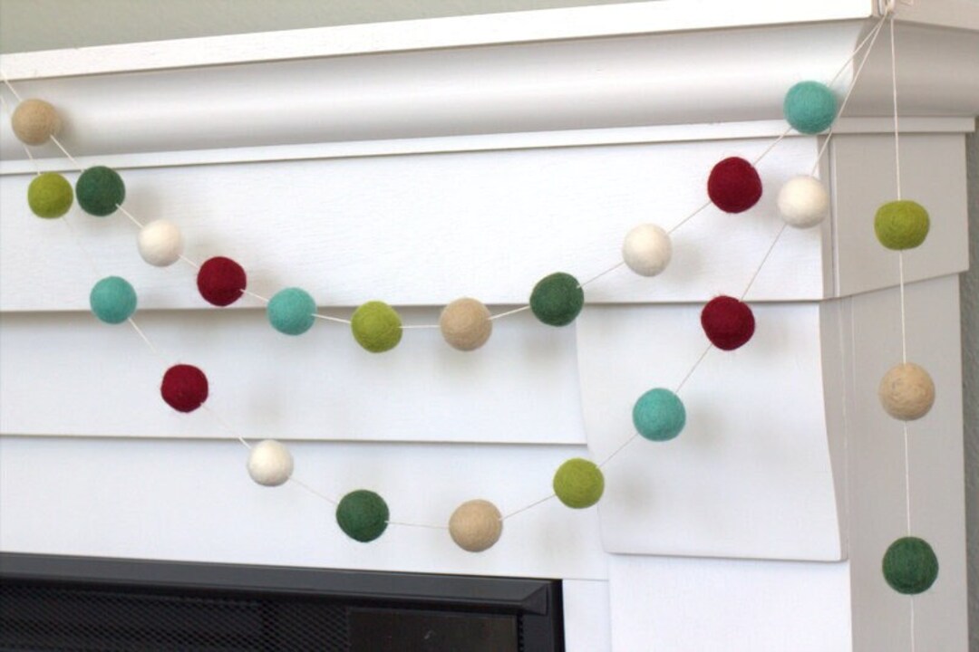 Felt Christmas Garland Burgundy Red, Turquoise, Lime Green, Forest ...