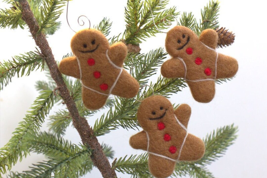 Gingerbread Man Christmas Ornaments 100% Wool Felt Gingerbread Men With ...