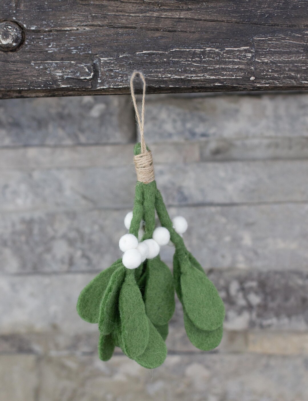 Felt Mistletoe Sprig- Hanging Christmas Decor- Green Leaves With White ...
