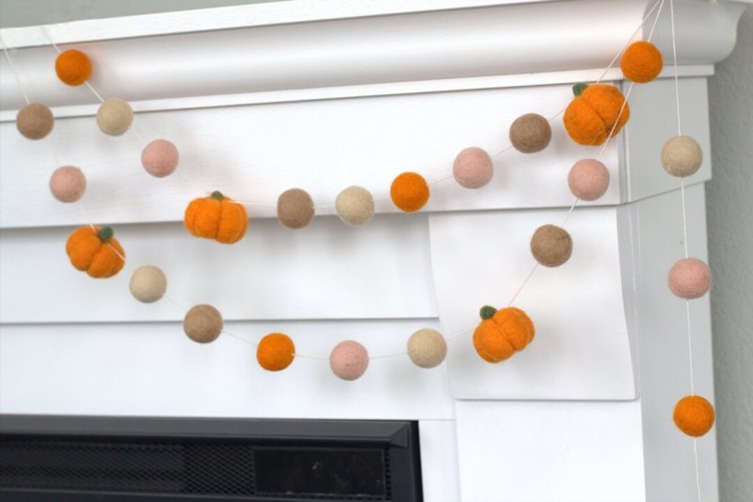 Felt Fall Pumpkin Garland- Pale Pink Orange Tan- Halloween Mantle ...