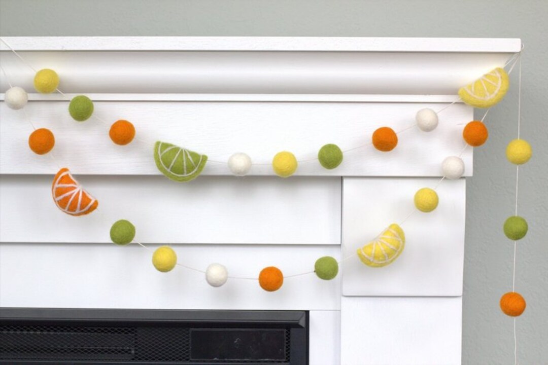 Citrus Fruit Felt Ball Garland Lemon Lime Orange Green Yellow Summer ...