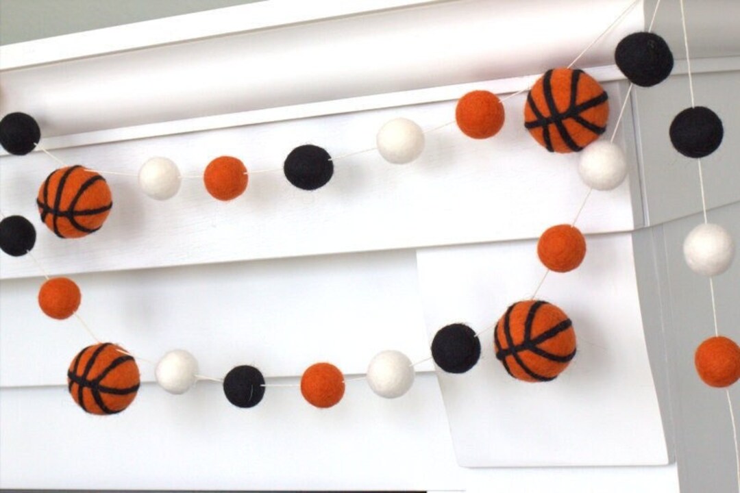 Basketball Garland Decor- 1" Felt Balls 1.75" Basketballs- Orange Black ...