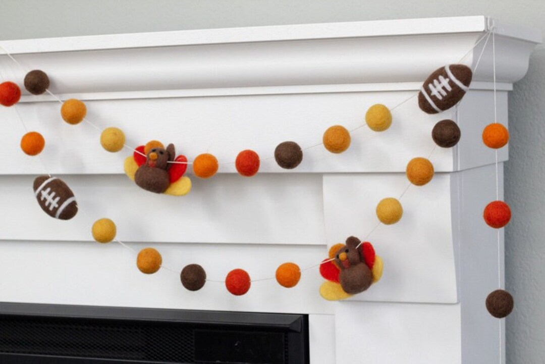 Thanksgiving Turkey & Football Garland- Fall Mantle Banner, Autumn ...