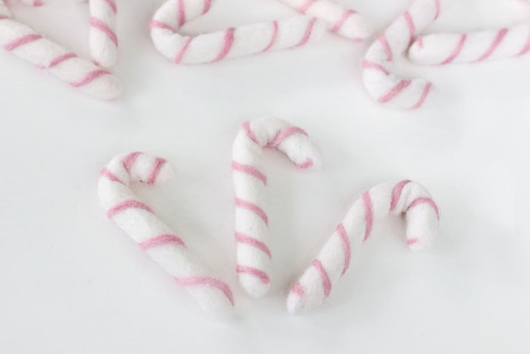Candy Canes- White With Pink Stripes- Wool Felt Shapes- Christmas Decor ...