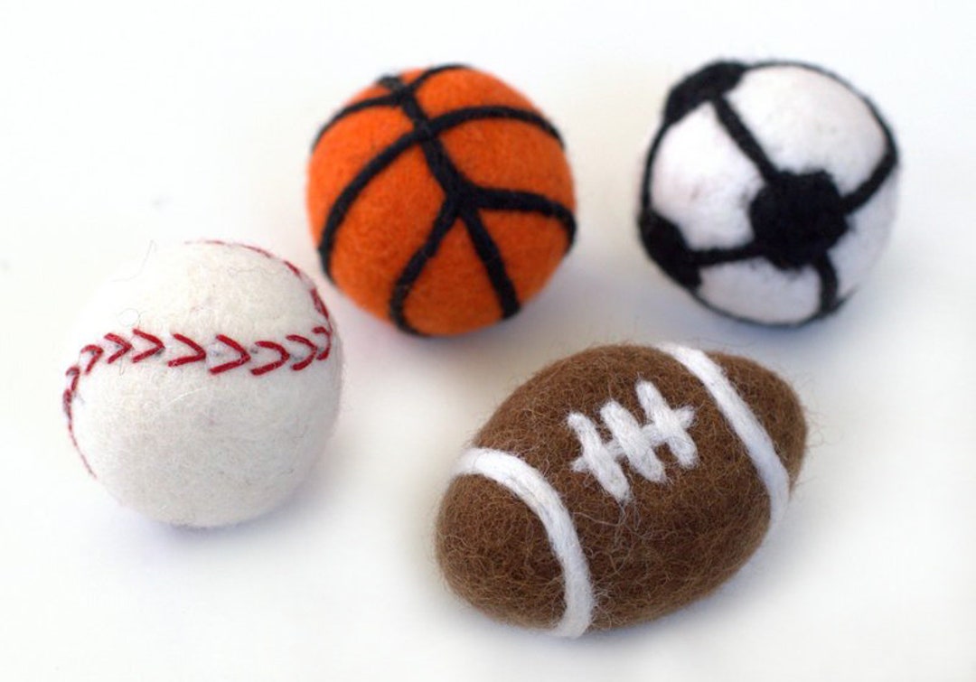 Sports Shapes- Football, Baseball, Basketball, Soccer Ball- 100% Wool ...