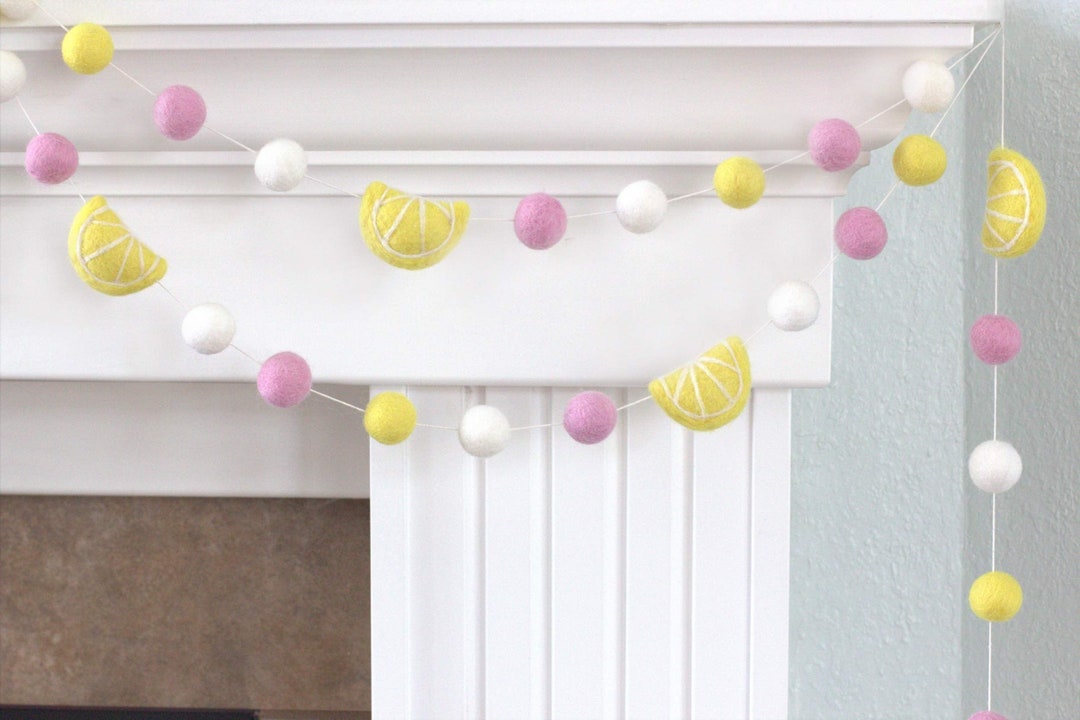 Pink Lemonade Home Decor Garland- 1" Balls, 2" Lemons- Yellow ...