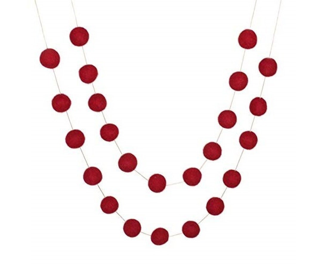 Red Felt Ball Garland 1 Felt Balls Christmas Valentines Holiday Pom Pom ...